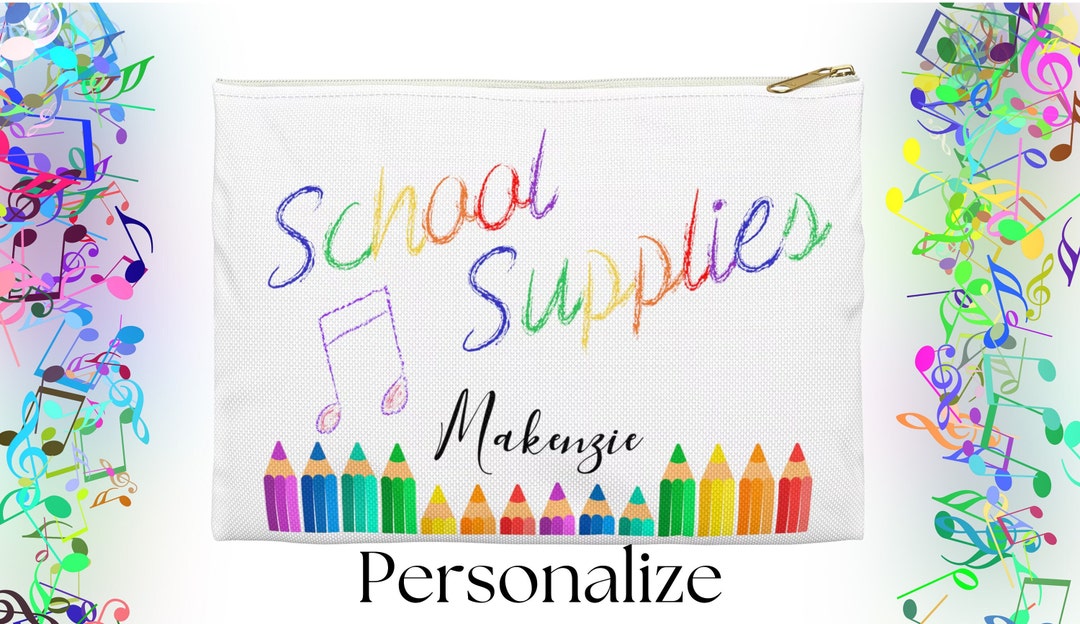 Personalized Pencil Pouch With Musical Note, Pencil Bag, Zipper Pouch ...