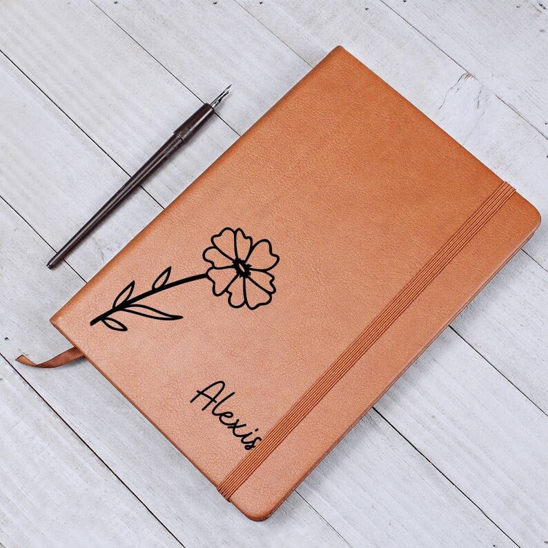 Personalized Birth Month October Cosmo Wildflower Leather Journal ...