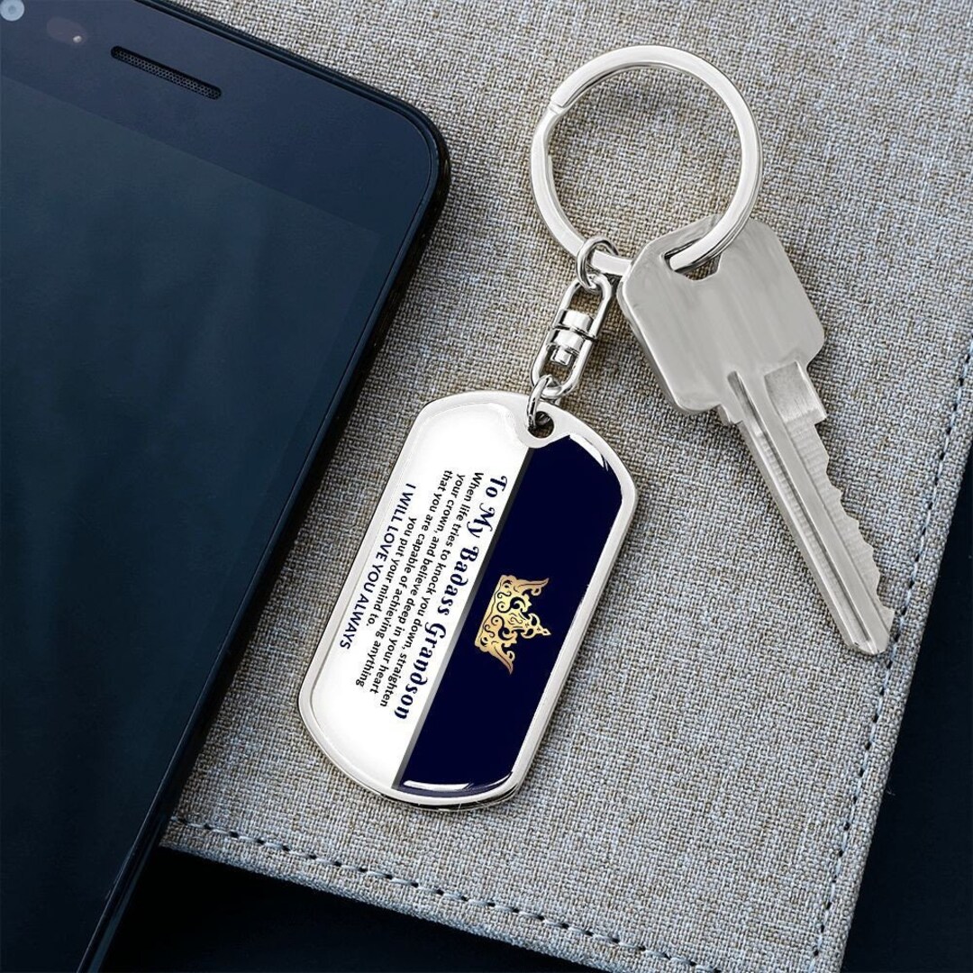 Straighten Your Crown Grandson Dog Tag Keychain, to My Grandson Dog Tag ...