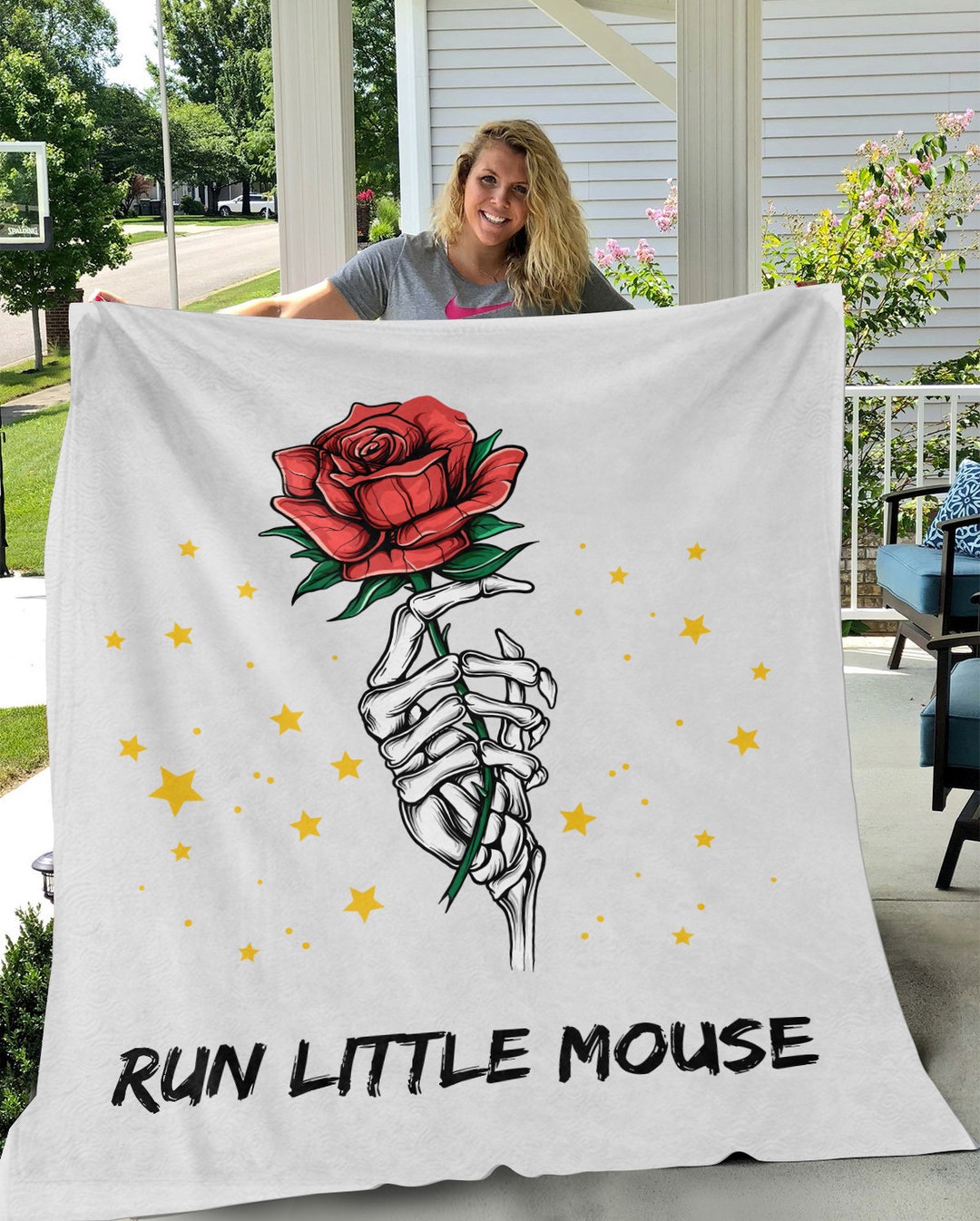 Run Little Mouse Skeleton Hand and Rose Cozy Plush Fleece - Etsy