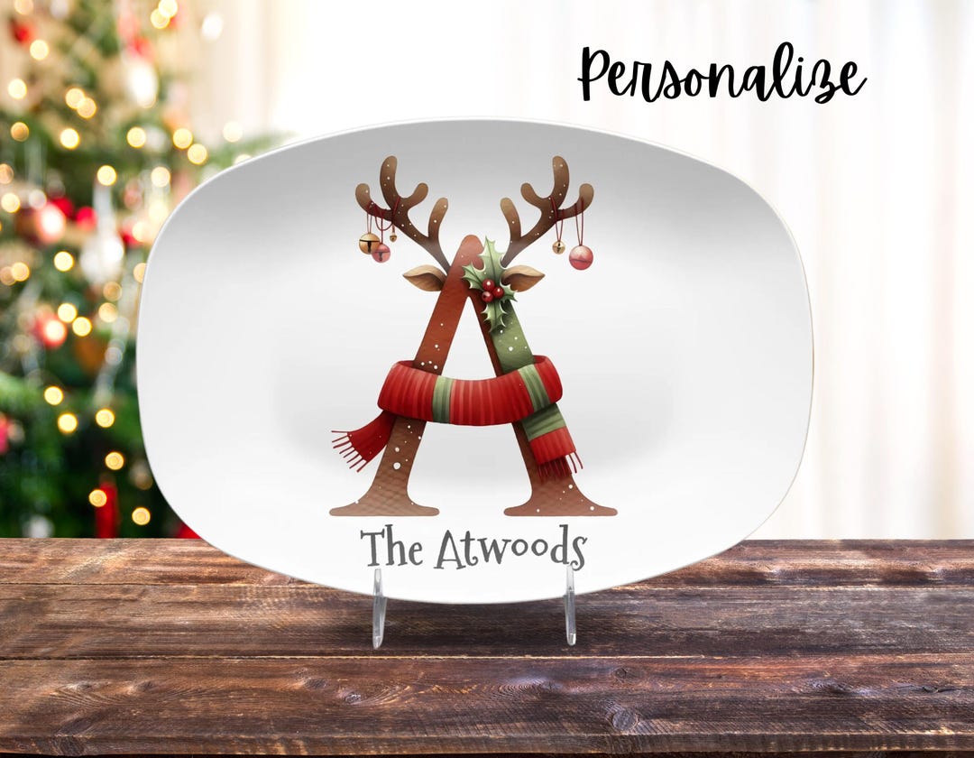 Personalized Reindeer Holiday Platter, Santa Cookie Plate, Personalized ...