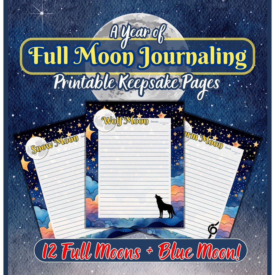A Year of Printable Full Moon Journaling Pages, Colorful Stationary for ...