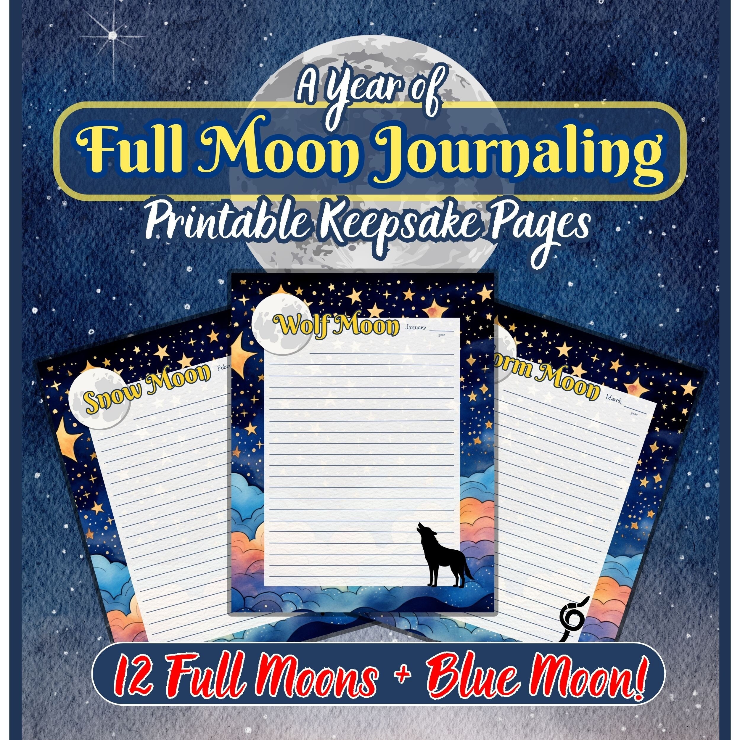 A Year of Printable Full Moon Journaling Pages Colorful - Etsy