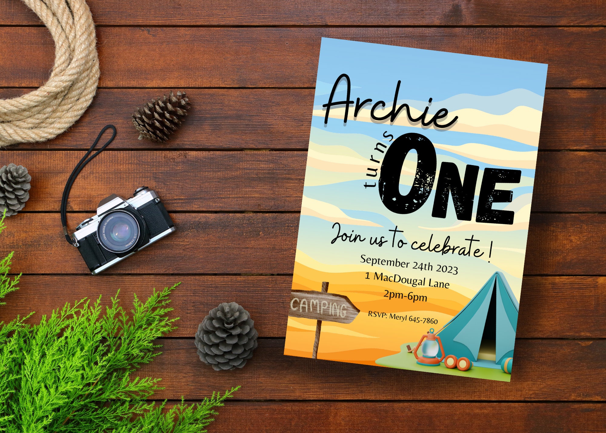 Camping Birthday Invitation / First Birthday Invitation / - Etsy