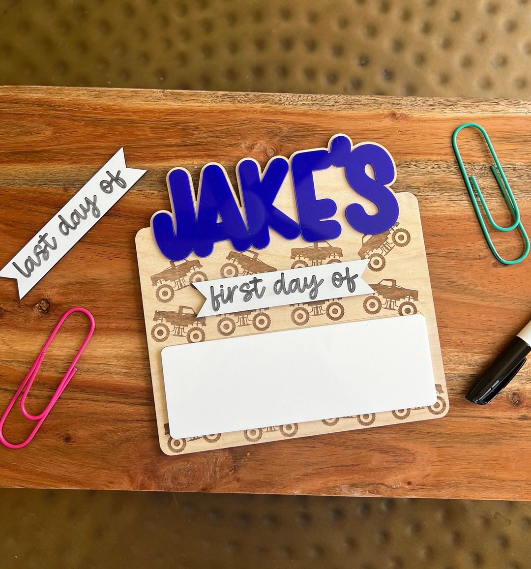 Personalized Monster Truck First Day of School Sign | Interchangeable ...