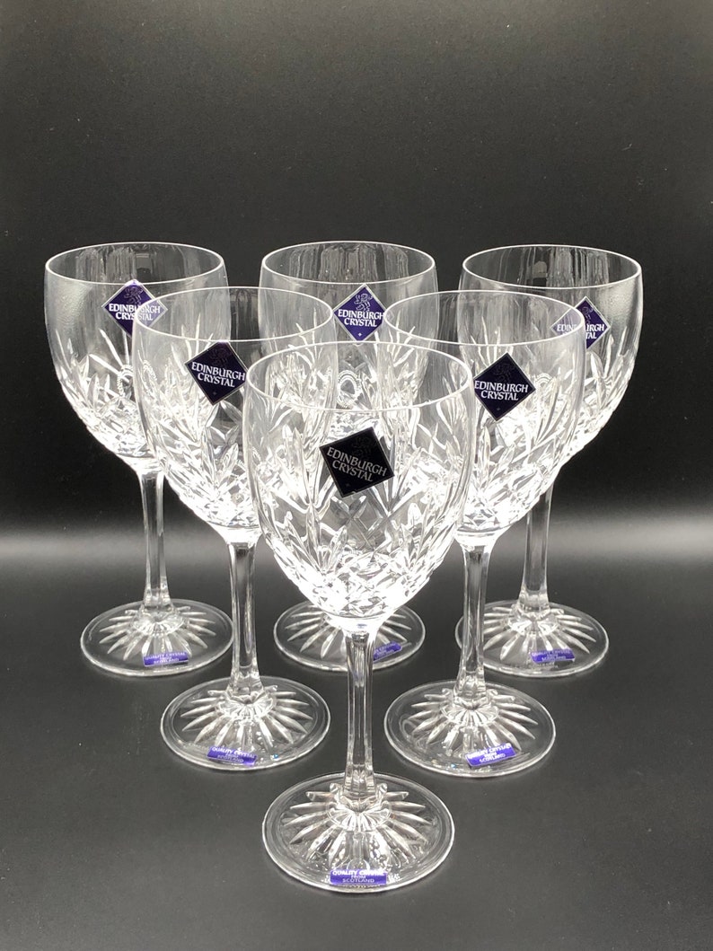 EDINBURGH CRYSTAL Stemware: 6 Wine Glasses in Original Box. Tay Pattern ...