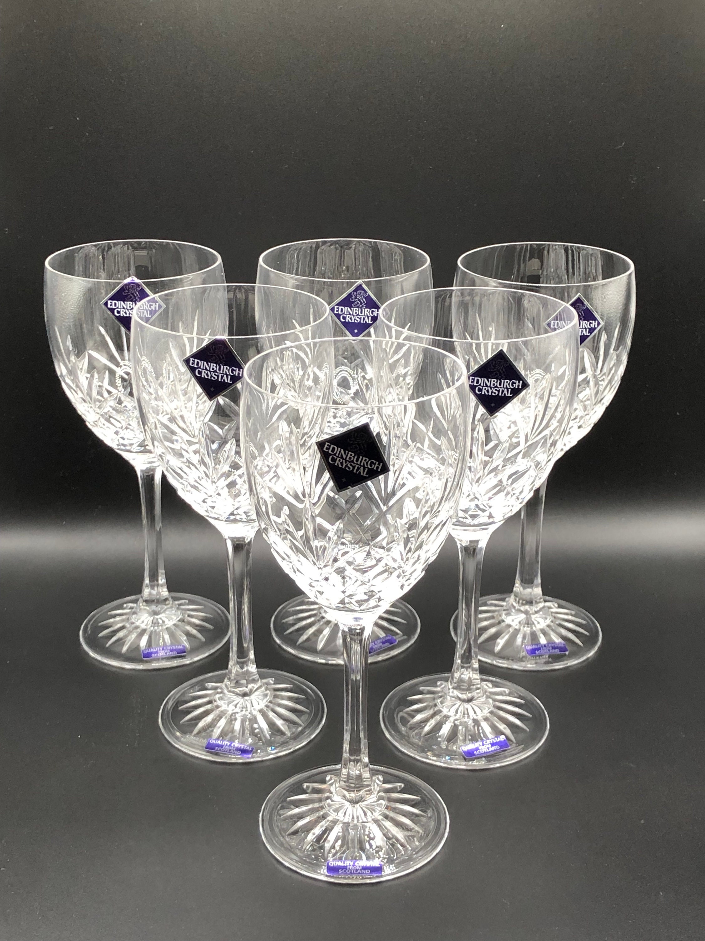 EDINBURGH CRYSTAL Stemware: 6 Wine Glasses in Original Box. Tay Pattern ...
