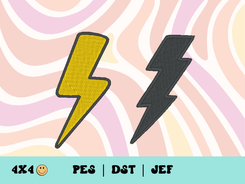 Retro Thunderbolt Set Embroidery File // Lightning Bolt PES, Trendy ...