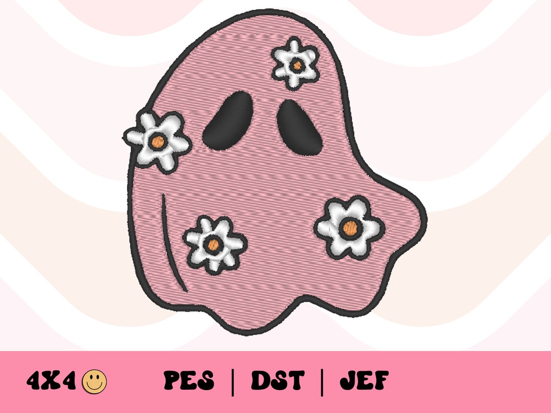 Pink Daisy Ghost Embroidery File // PES, Halloween Embroidery Design ...