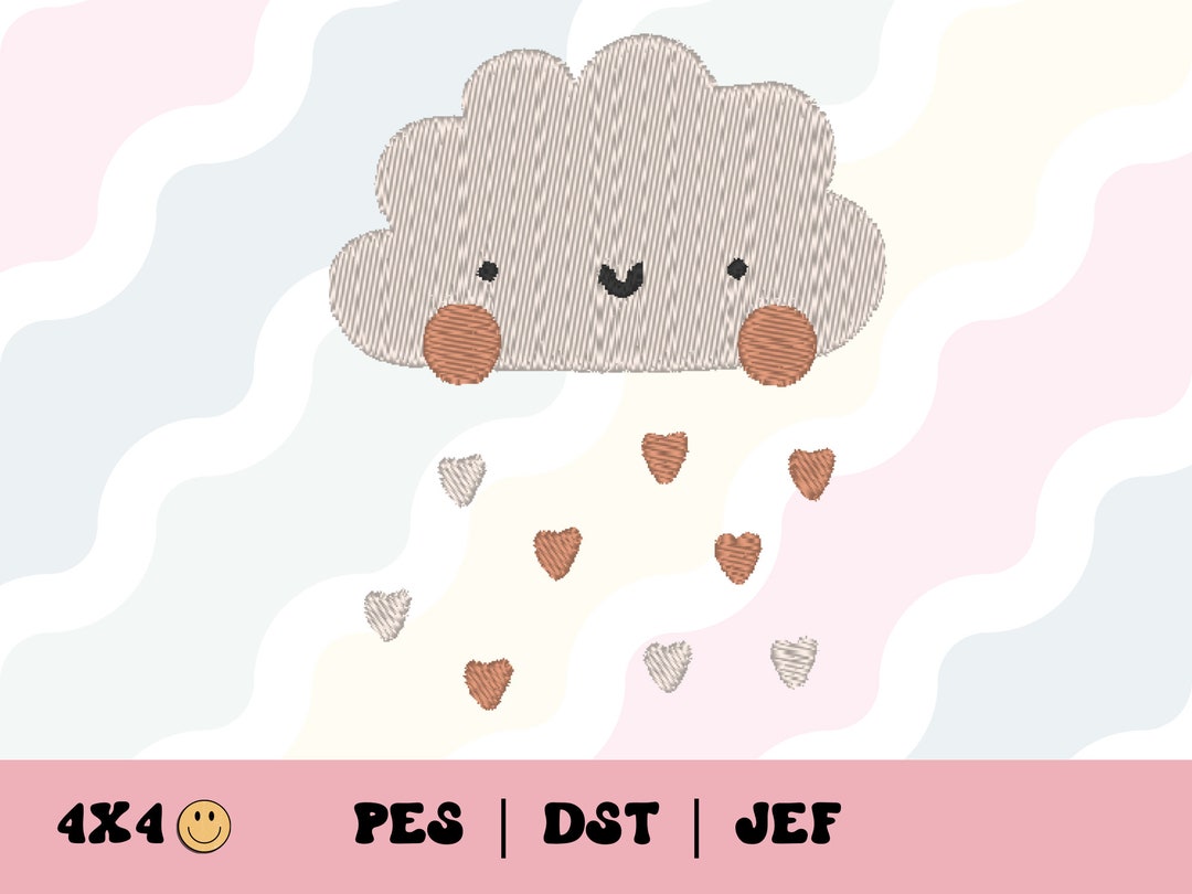 Boho Cloud and Heart Shower Embroidery File // Cute Cloud Embroidery ...