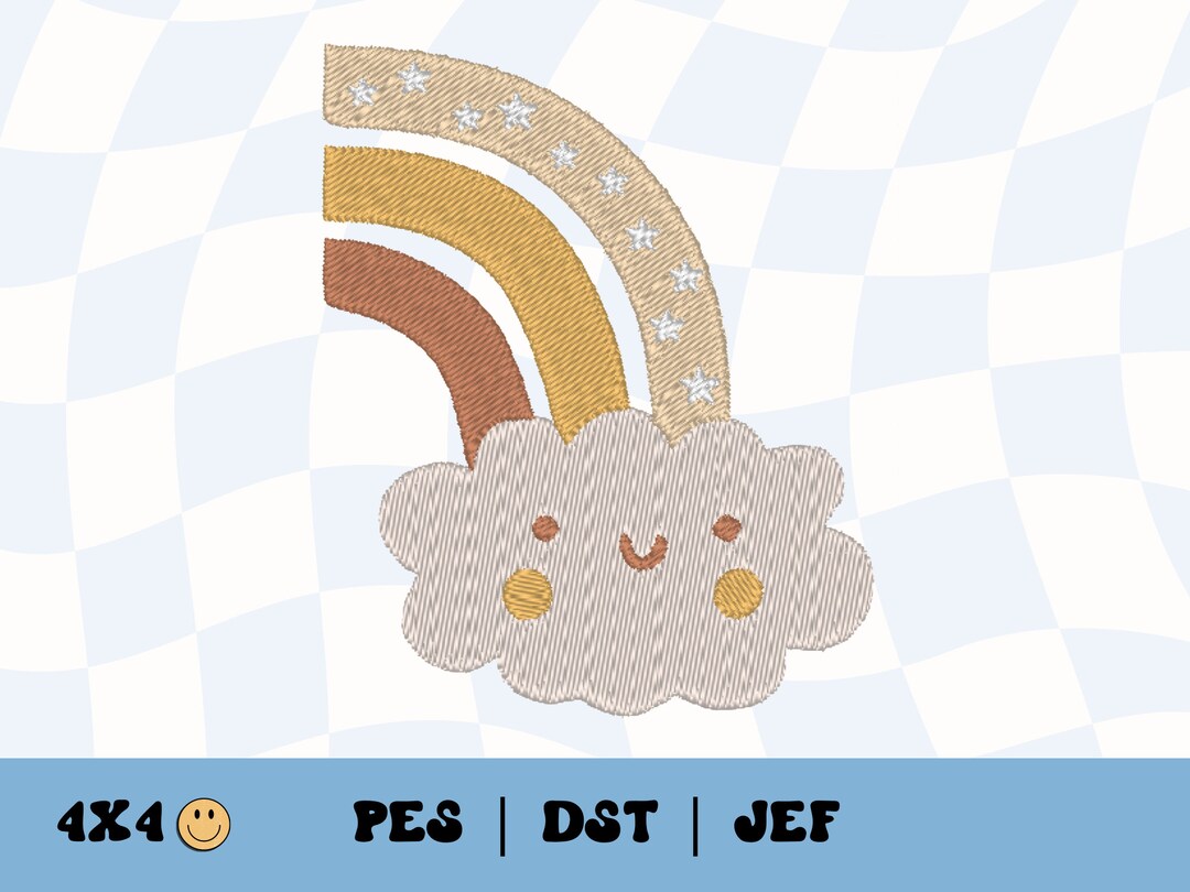Boho Rainbow Embroidery File // Happy Cloud Embroidery Design, PES, DST ...