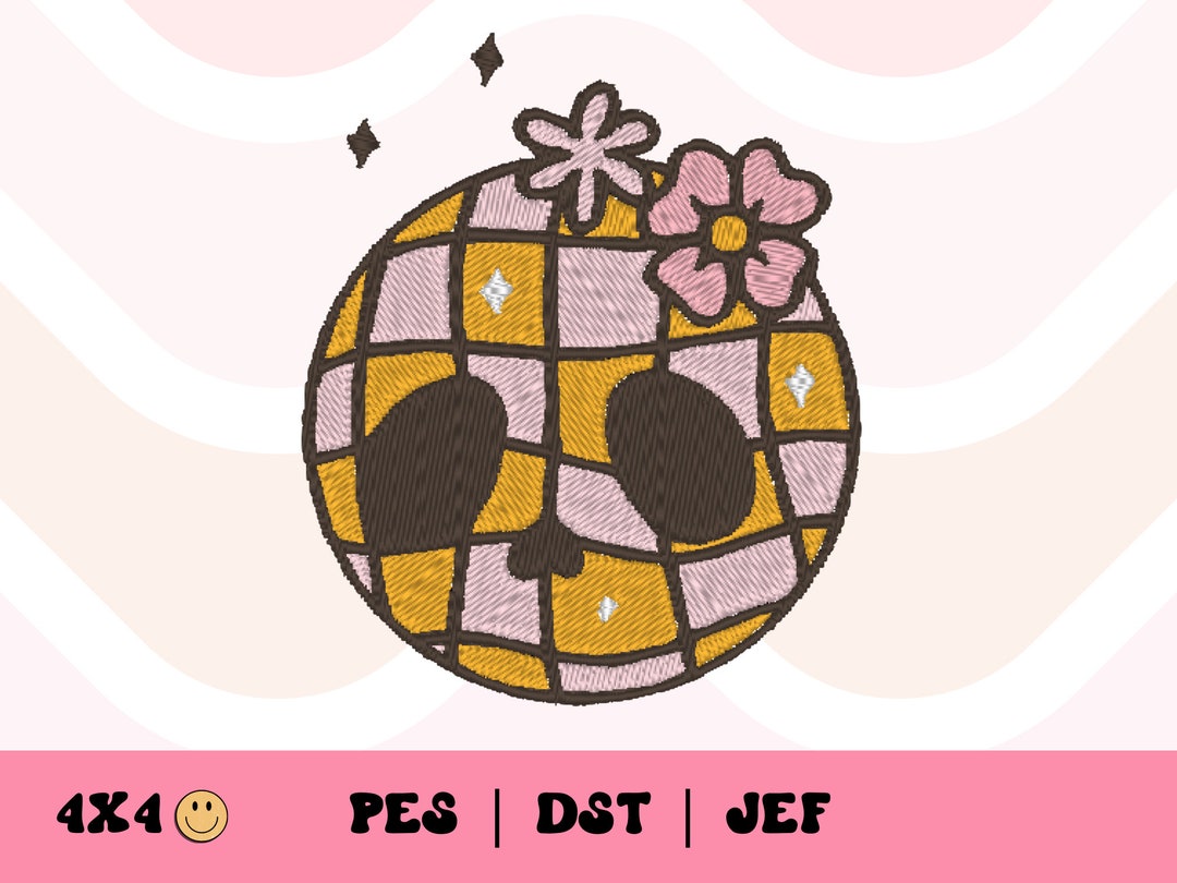 Skull Disco Ball Embroidery File // Groovy Halloween Machine Embroidery ...