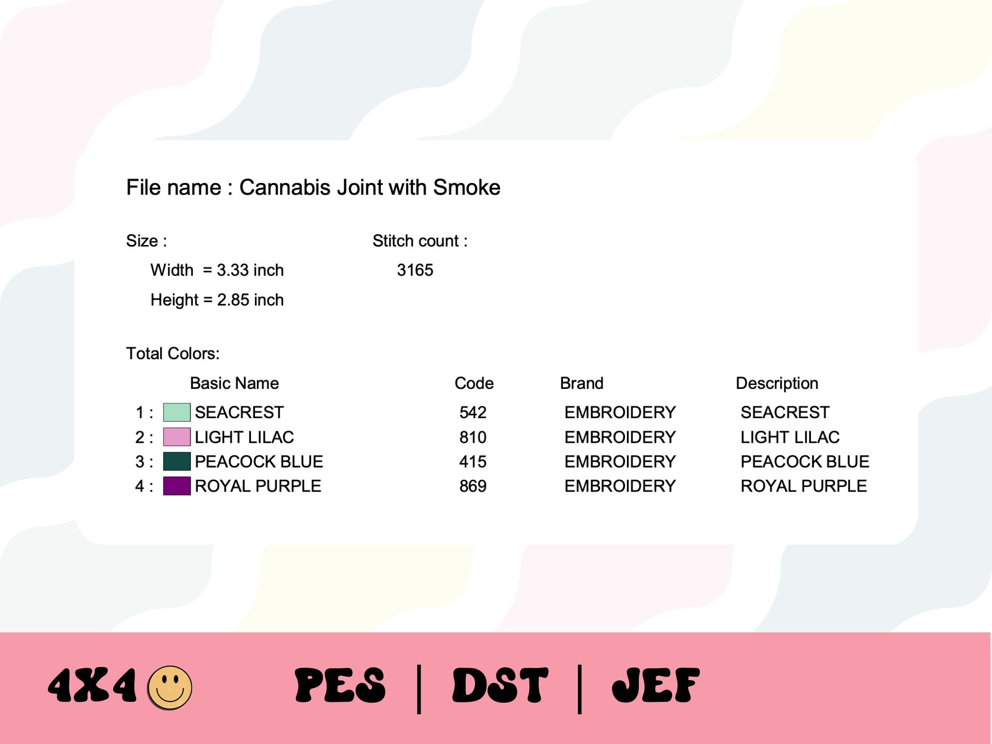 Cannabis Joint With Smoke Embroidery File // Weed Embroidery, Machine ...