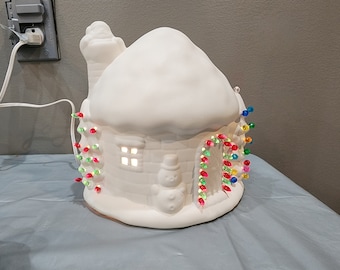Lighted Vintage Bisque Ceramic Snow House Igloo Paint Your Own Ceramic ...