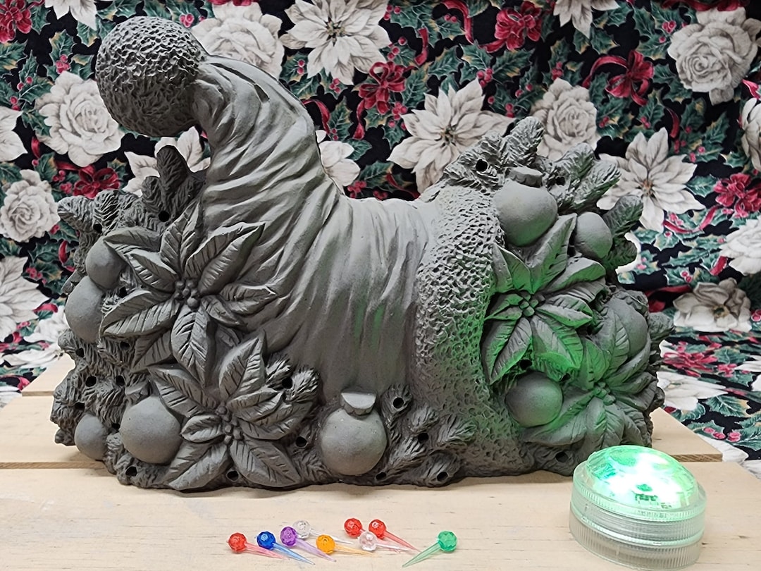 Ceramic Bisque Santa Hat With Poinsettias Christmas Lamp Light Able ...