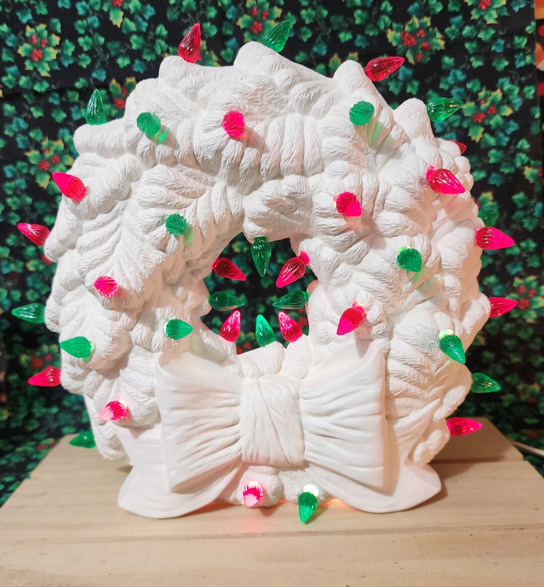 Ceramic Bisque Christmas Wreath, Nowell, With Twist Bulbs - Etsy