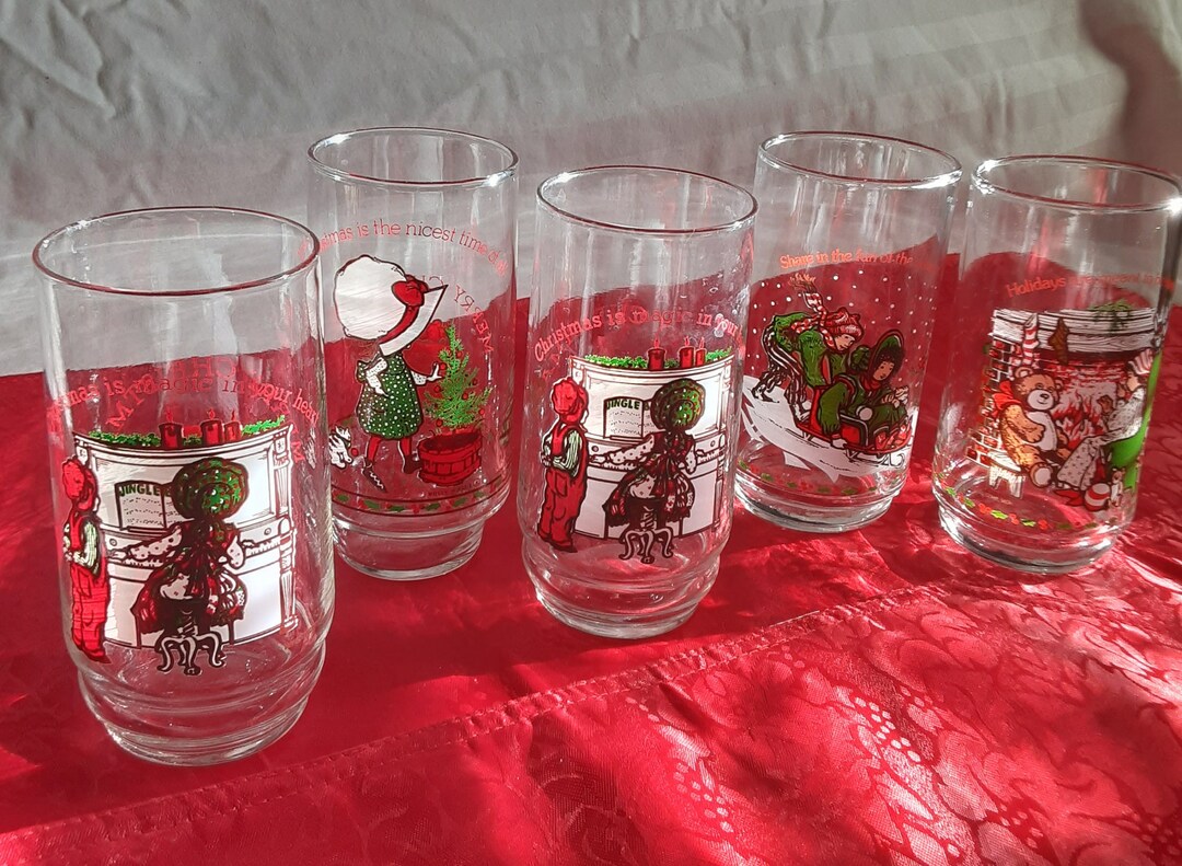Vintage Holly Hobbie Coca Cola Christmas Glasses Tumblers Mixed Set Of