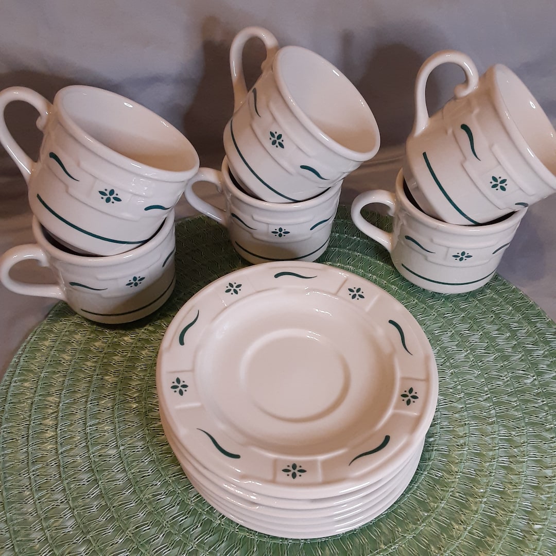 Vintage Longaberger Woven Traditions Green Pottery-set of 6-longaberger ...