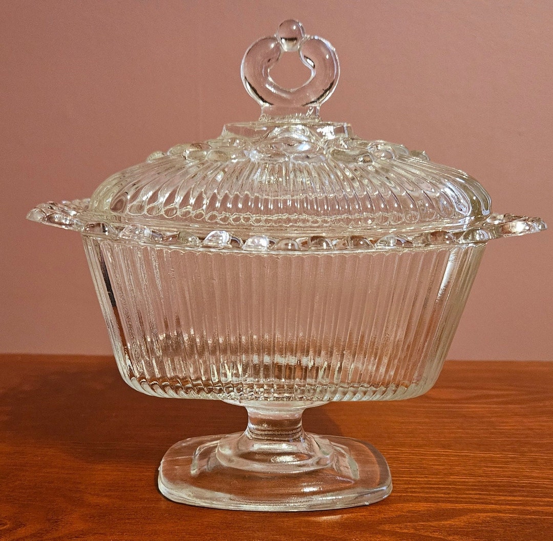 Indiana Glass Lace Edge Candy Dish With Lid-vintage Indiana Glass Clear ...