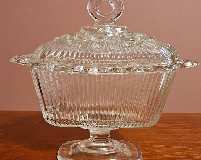 Indiana Glass Lace Edge Candy Dish With Lid-vintage Indiana Glass Clear ...