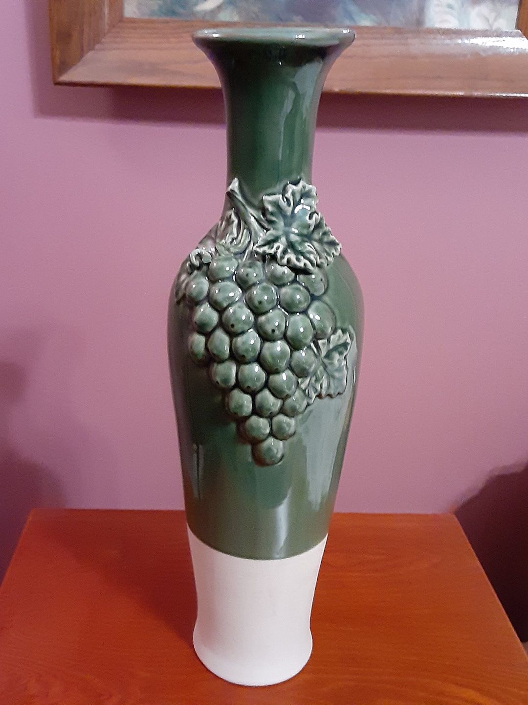 Tall Green Ceramic Pottery Vase-tuscan Style Raised Grape Design Vase ...