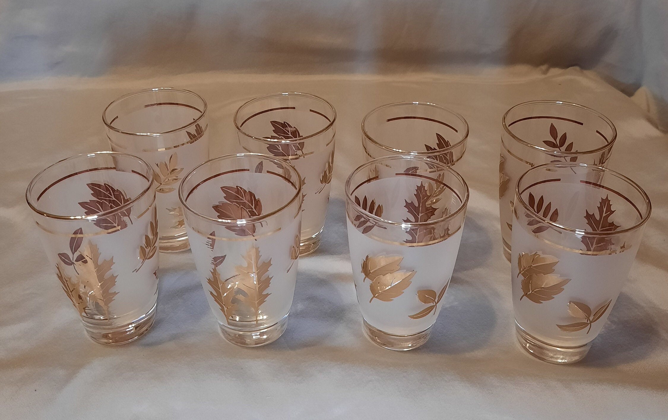 MCM Libbey Frosted Gold Leaf Pattern Cocktail Glasses Set of 8 Vintage ...