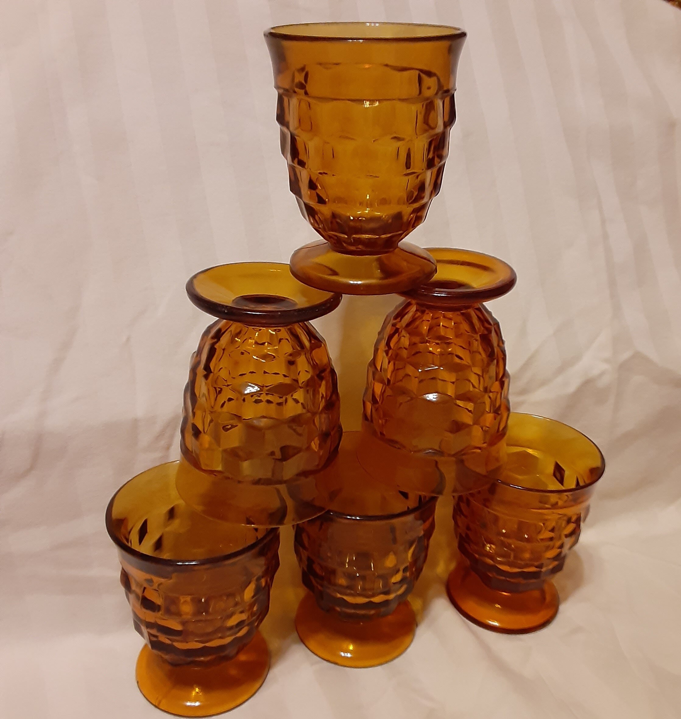Vintage Indiana Glass Amber WHITEHALL Cubist Glasses Vintage - Etsy