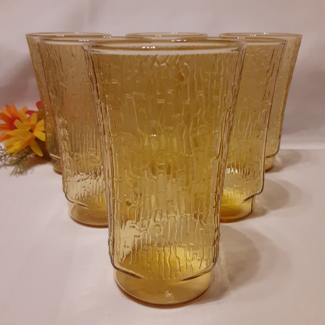 Vintage Amber Glass Tumblers-anchor Hocking Pagoda Honey Gold Drinking ...