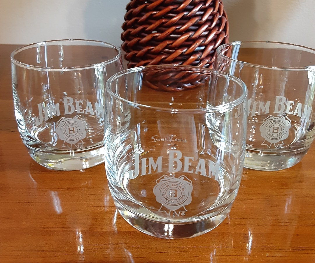 Jim Beam Roly Poly Whiskey Glasses-jim Beam Etched Bourbon Rocks ...