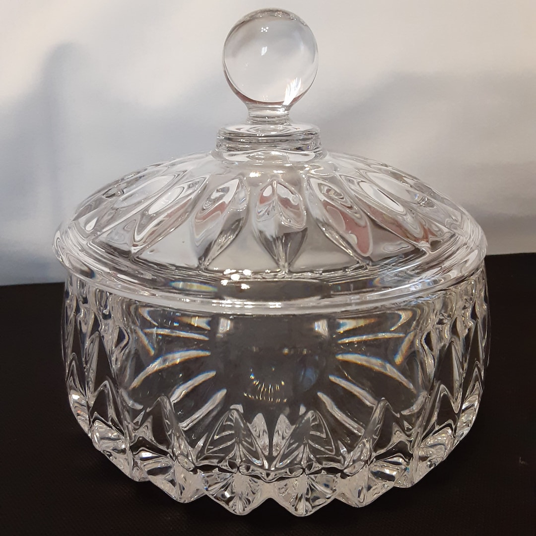 Gorham Althea Cut German Crystal Candy Dish With Lid-vintage Fine Lead ...