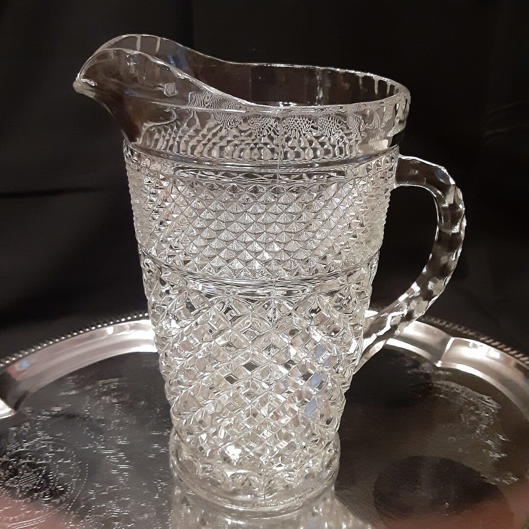 Anchor Hocking Wexford Glass Pitcher-clear Diamond Cut Crystal Water ...