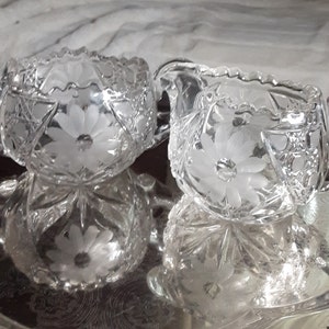 Vintage Cut Crystal Sugar And Creamer Set Brilliant Cut Glass Sawtooth