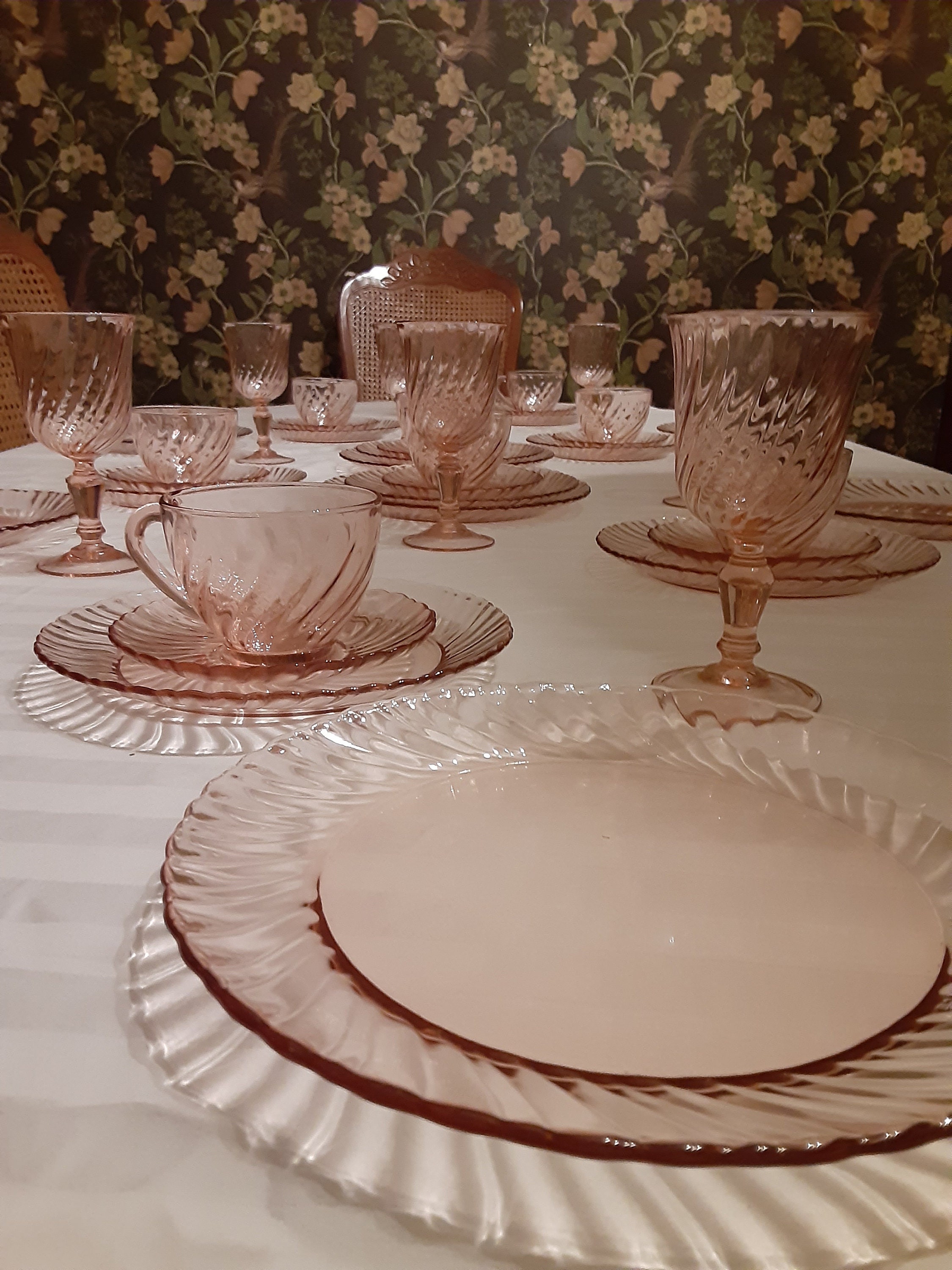 Vintage Pink Swirl Glassware Sets Vintage Pink Arcoroc France Etsy