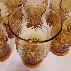Vintage Amber Water Iced Tea Glasses-libbey Large Country Garden Gold ...