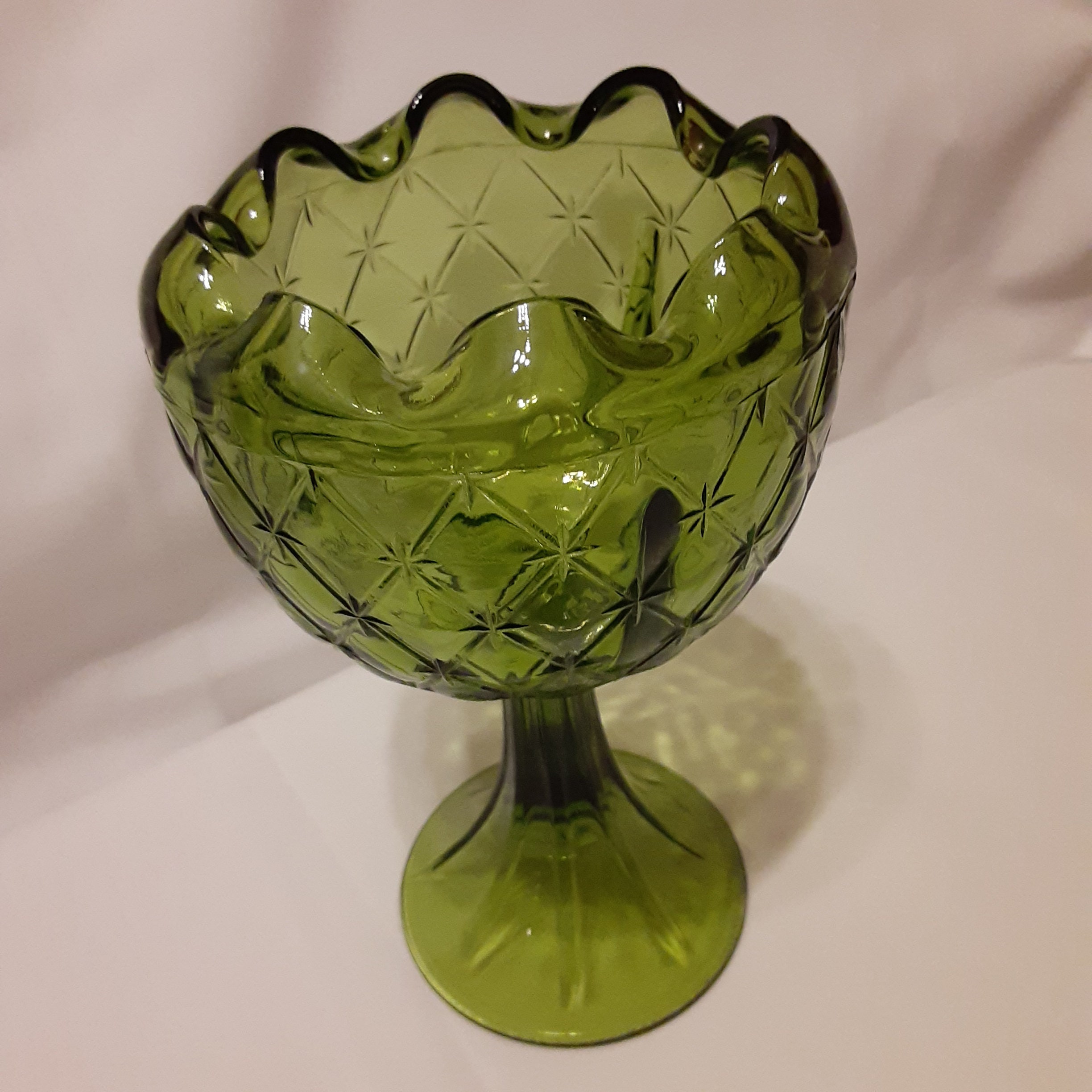 Vintage Green Indiana Glass Compote Dish-indiana Green Glass Pedestal ...