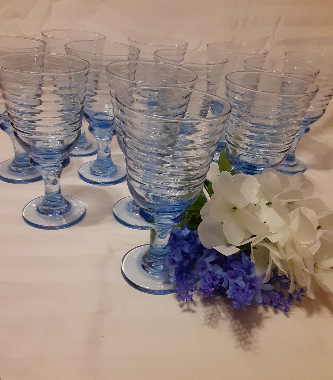 Vintage Blue Wine Glasses Goblets Set of 6, Sirius Blue Libbey Stemmed ...