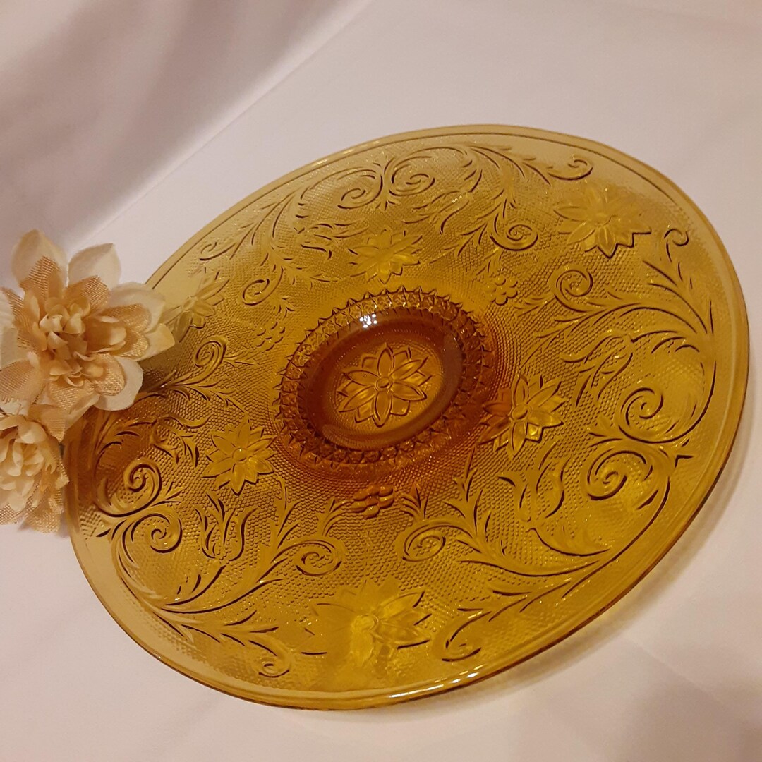 Tiara Sandwich Glass Amber Footed Cake Stand-vintage Amber Glass Cake ...