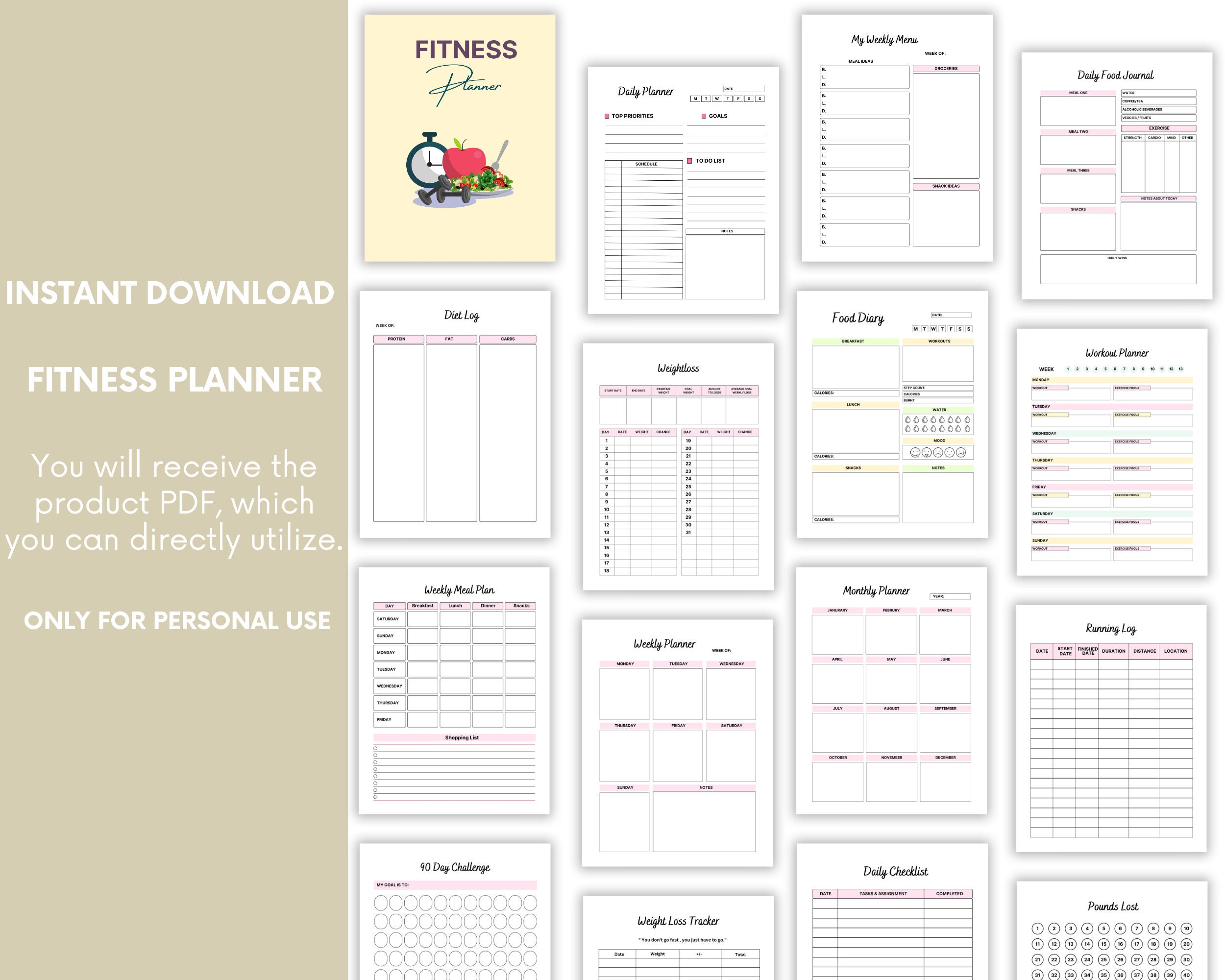 Printable Fitness Planner, Weight Loss Tracker, Printable Workout ...