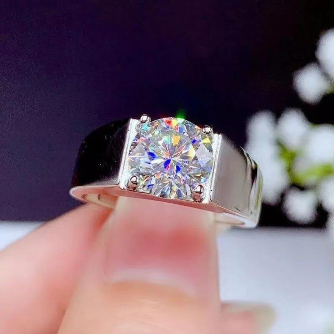 Certified GRA Moissanite Diamond Round Cut Ring, Gorgeous 925 Sterling ...