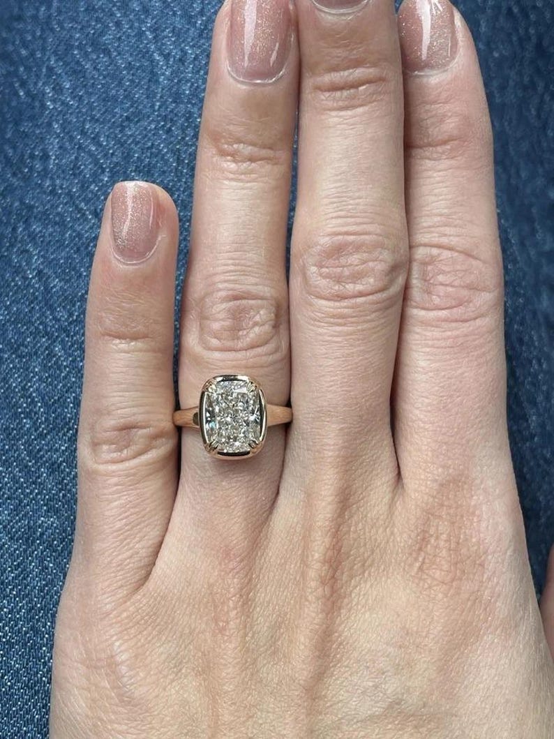 Certified GRA Moissanite Diamond Ring, Elongated Cushion Cut 925 ...