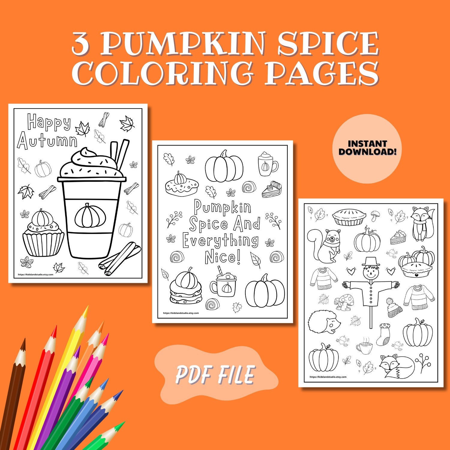 Pumpkin Spice Coloring Page, Autumn Coloring Page for Kid, Pumpkin ...
