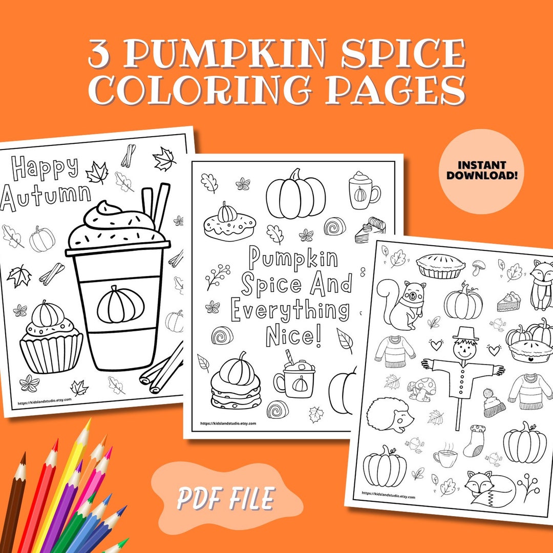 Pumpkin Spice Coloring Page, Autumn Coloring Page for Kid, Pumpkin ...