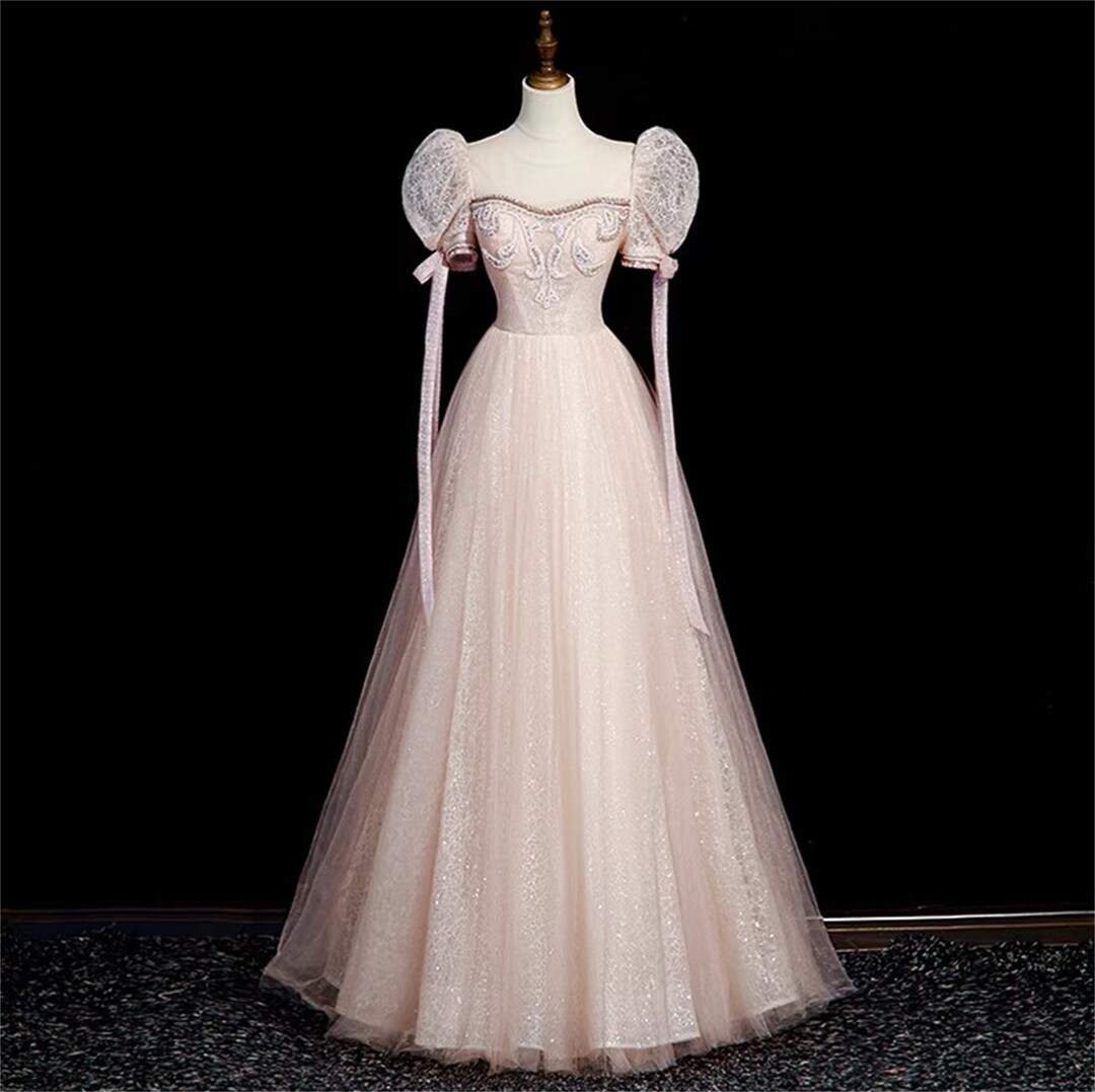 Princess Pink Sequins Dresssparkling Tulle Dresspuff Sleeves - Etsy