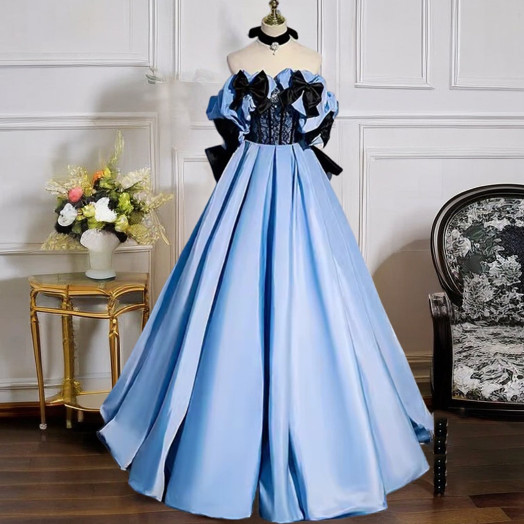 Luxury Blue Prom Dress,bow in the Back,off-shoulder Dress,ball Gown ...
