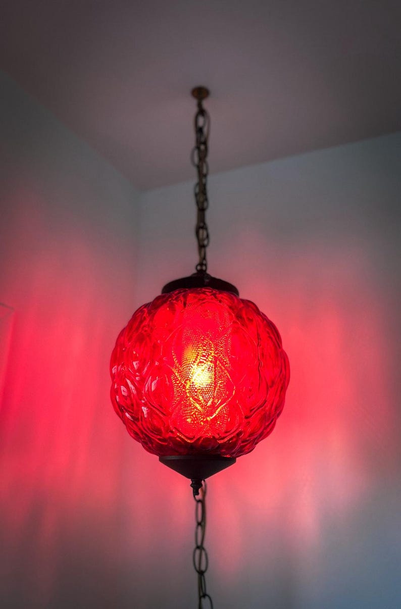 Vintage Swag Lamp Red Glass Globe Mid Century Ceiling Chain - Etsy