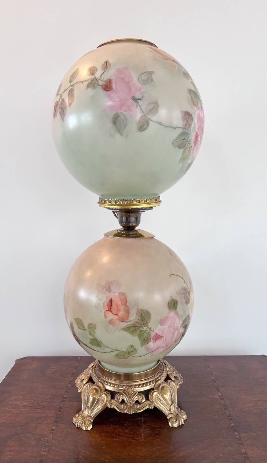 Hand Painted Floral Double Round Globe GWTW Lamp - Etsy