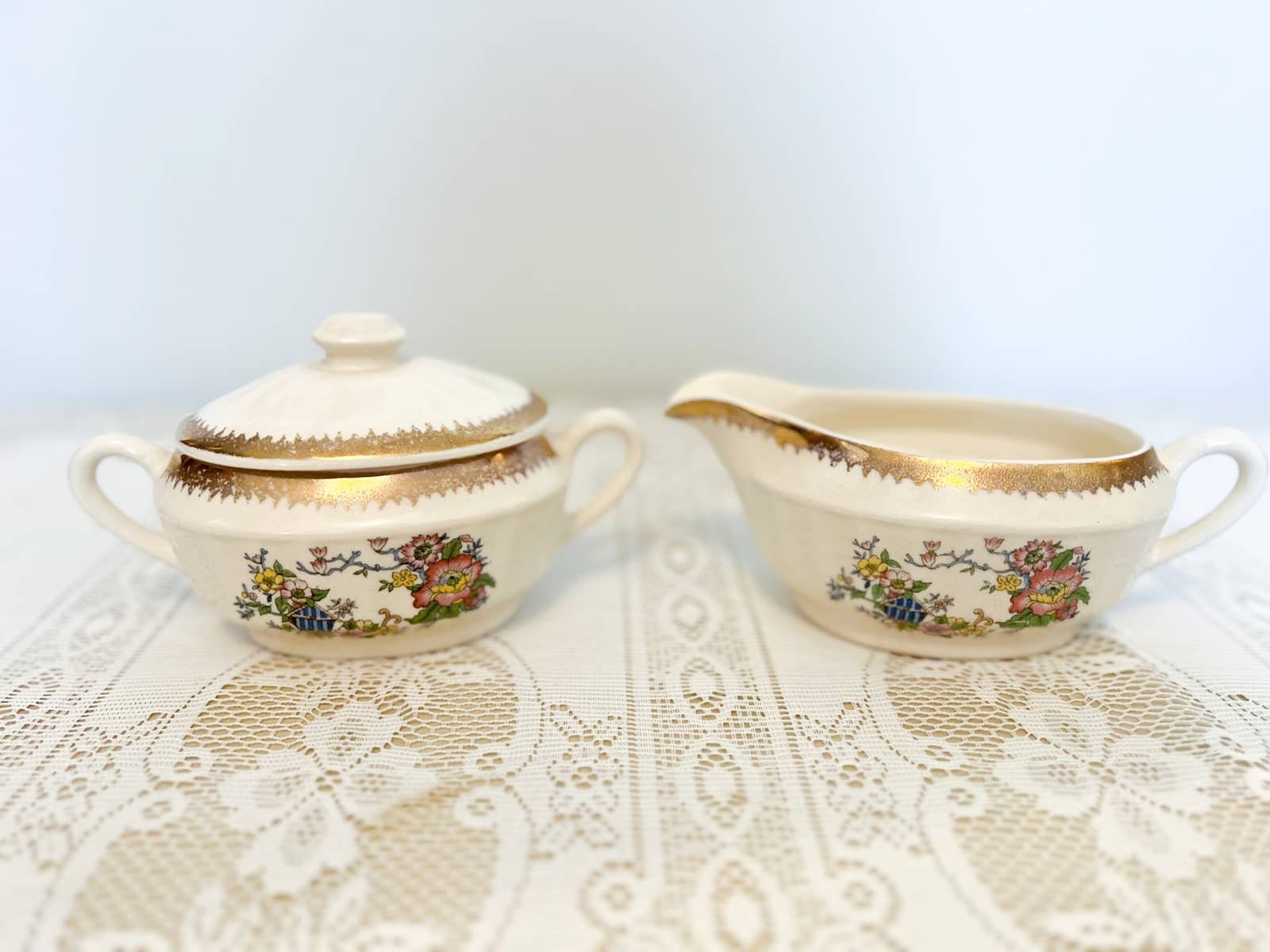 Vintage Cronin China Co Pattern Creamer & Covered Sugar Bowl Set - Etsy