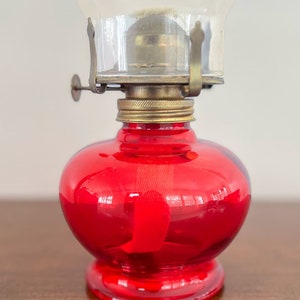 Red Kerosene Oil Lamp Clear Chimney - Etsy