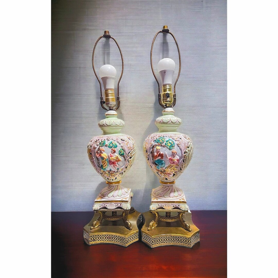 Vintage Italian Porcelain Capodimonte Table Lamps With Brass Base - Etsy