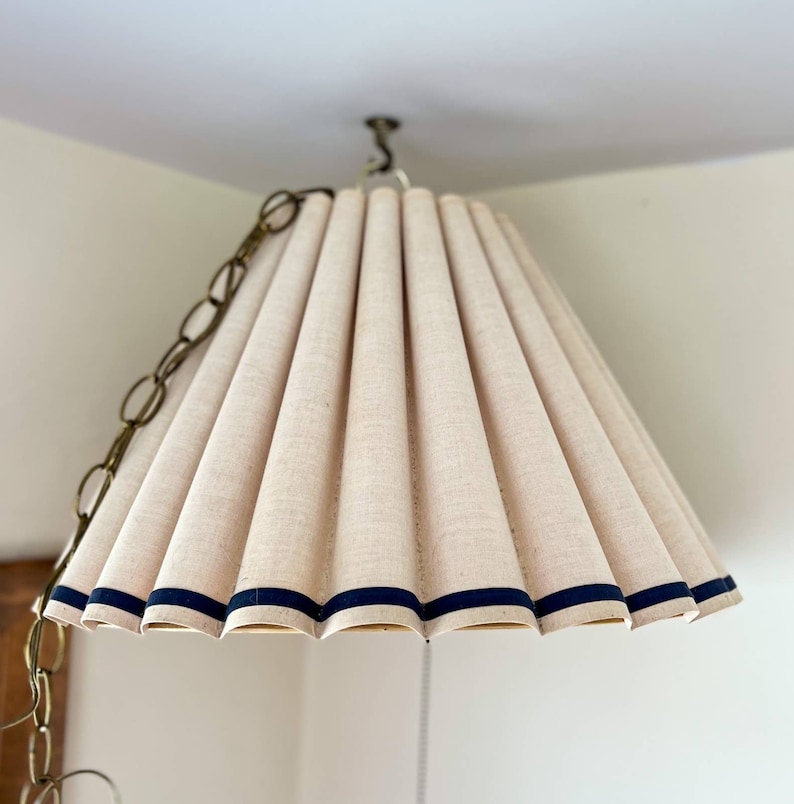 Vintage Large Parchment Fluted Scalloped Pendent Lamp - Etsy